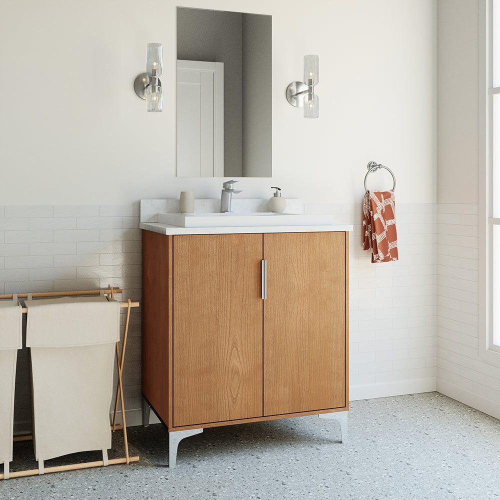 Summit Lane Bates 36-in Light Oak Single Sink Bathroom Vanity with Whi ...